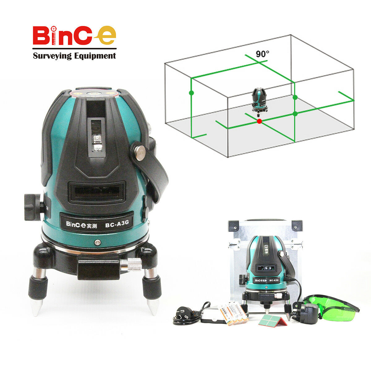 BC-A3G Green Beam Cross Line Laser Level 2V1H4D Self Leveling Rotating ...
