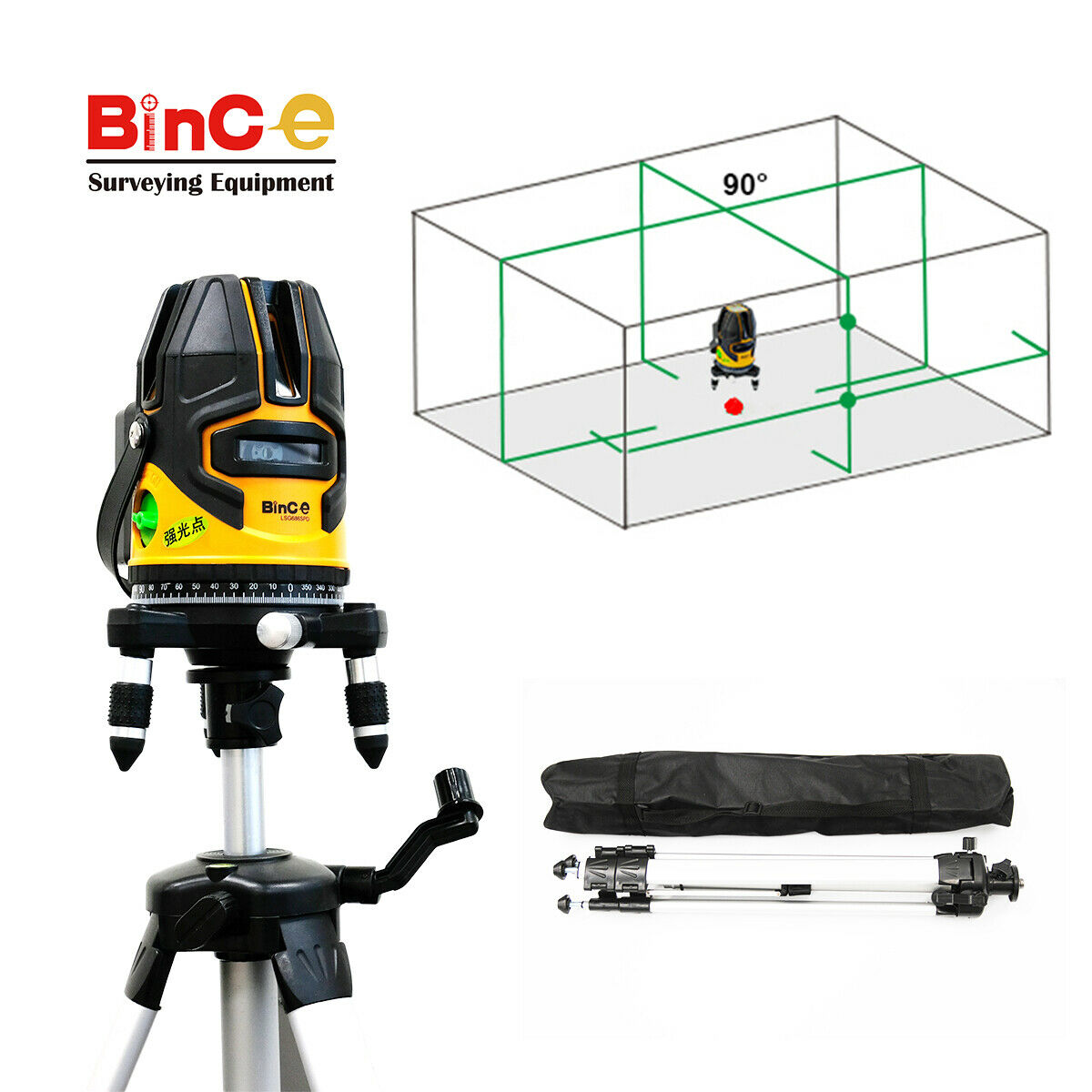 Green Beam Cross Line Laser Level Self Leveling 4V1H3D Rotary Li Batte ...